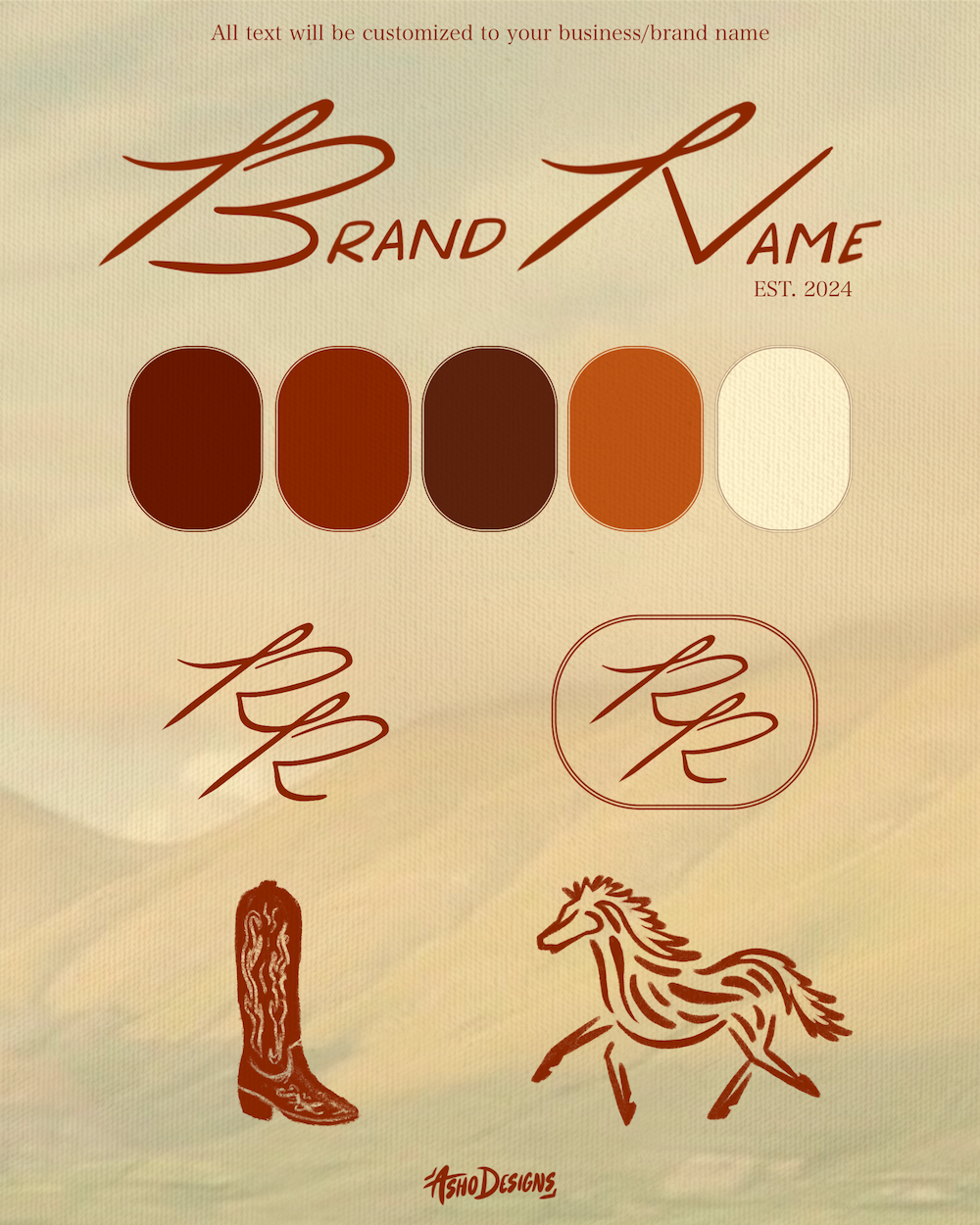 Western, Equestrian, Horse Logo Suite, Premade Brand Identity Kit ...